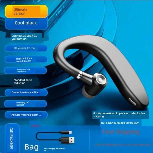 Беспроводная Bluetooth-гарнитура для мобильных телефонов OPPO K1, K3, K5, K7, K9, K10, K11, K12, X, S Pro S109-Черная