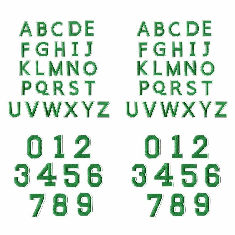 72 Вышитые буквы и цифры для рюкзаков и шляп, Зеленый