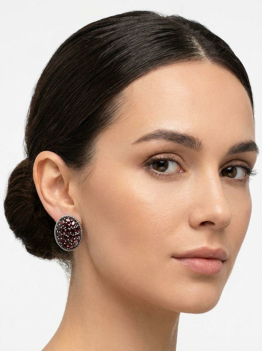 Серьги, серебро, 925 проба, родирование, гранат