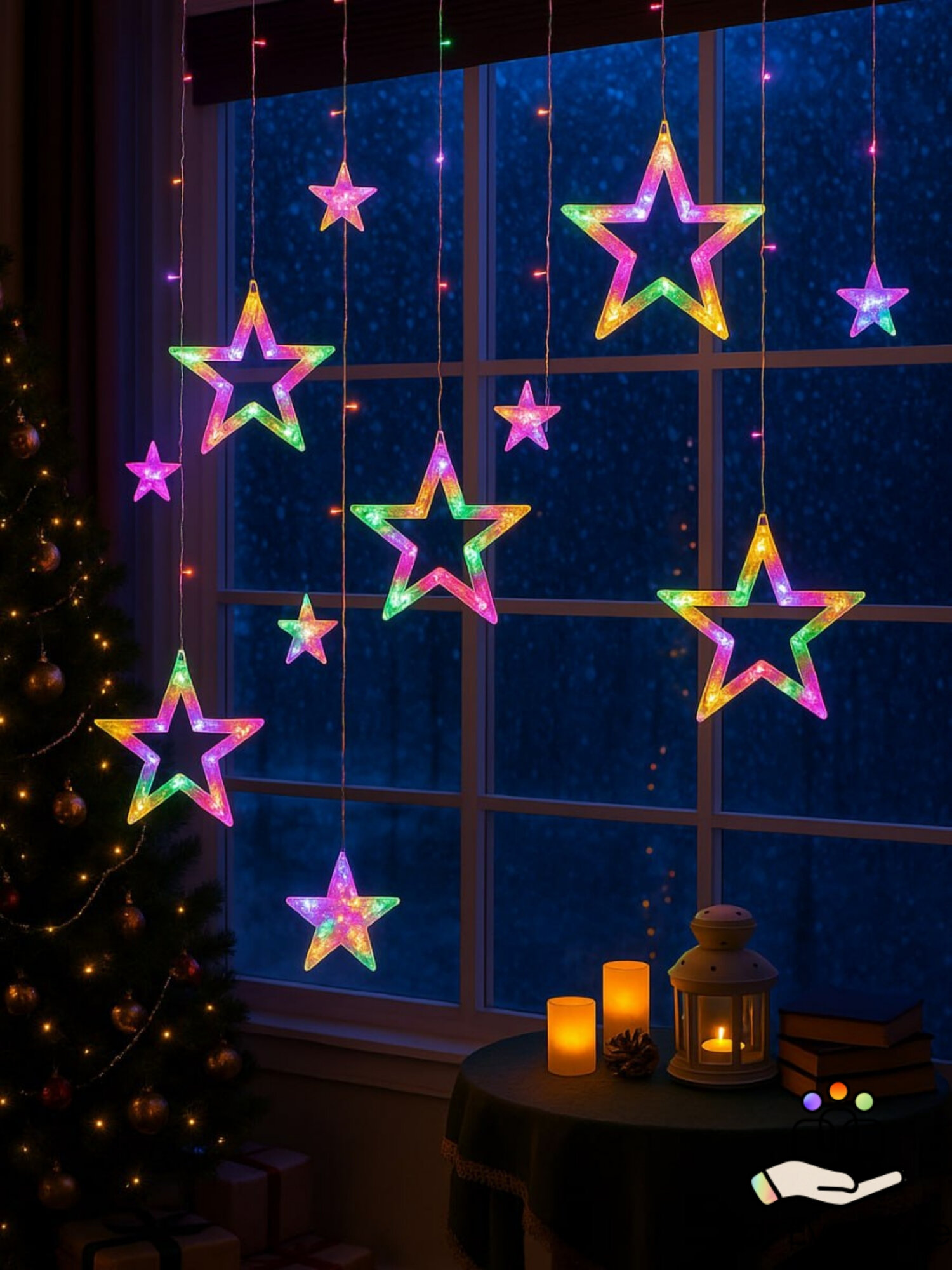 Светодиодная гирлянда занавес "Звезды", 2,5х1 метр, 128 LED, 8 режимов, цветная RGB