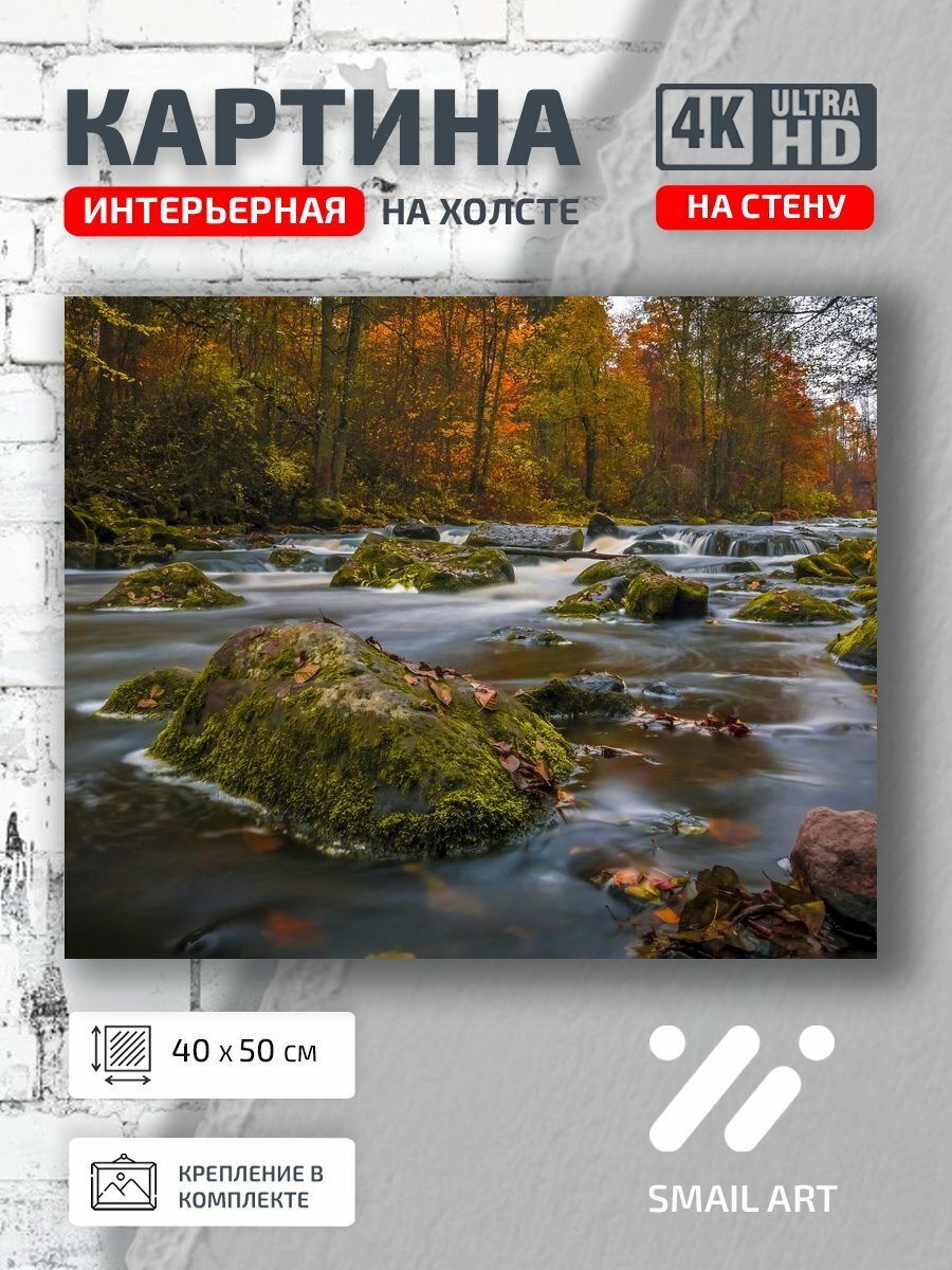 Картина на холсте интерьерная 40 на 50 на стену Речка Landscape для спальни пейзаж интерьер