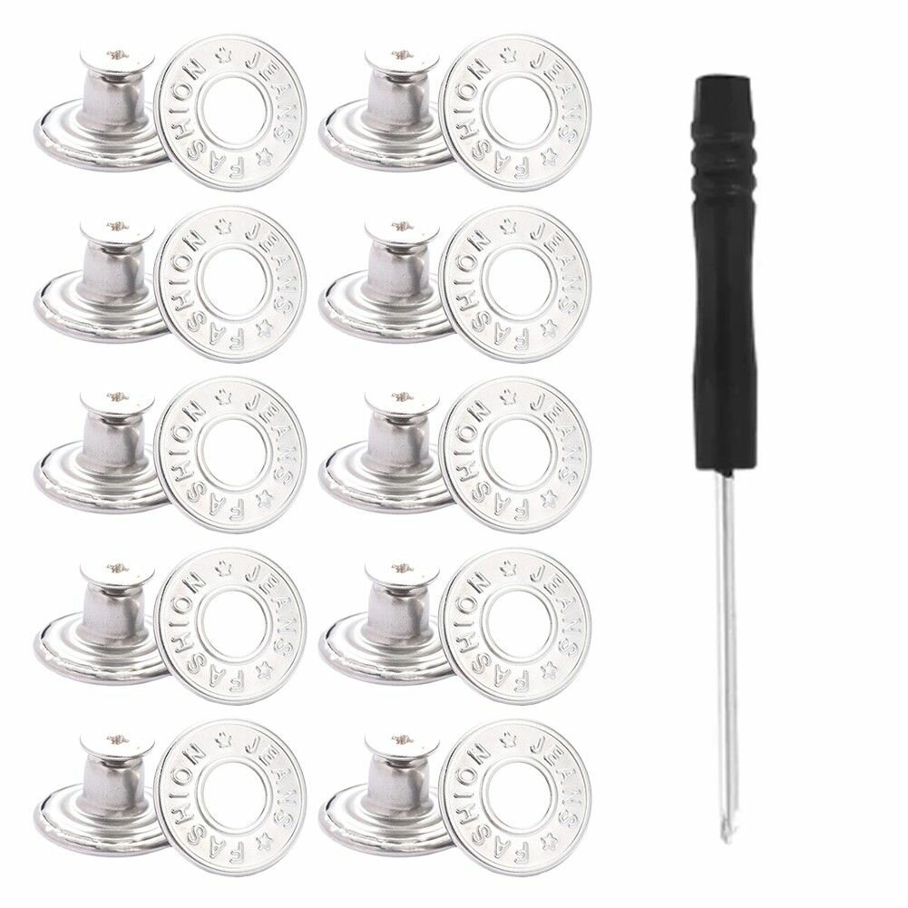 Бесшовные джинсовые пуговицы 17 мм, медные кнопки-заклёпки с отвёрткой, универсальные металлические кнопки для джинсов, курток, сумок, штанов, сменные заклепки, комплект 10 шт