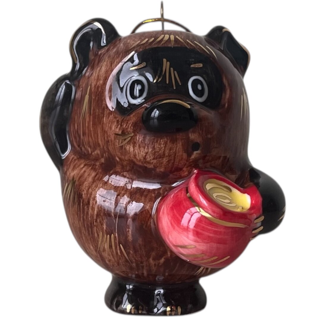 Елочная игрушка серии Винни Пух "Винни Пух" с золотом. Лефортовский фарфоровый завод. Елочная игрушка из фарфора на елку