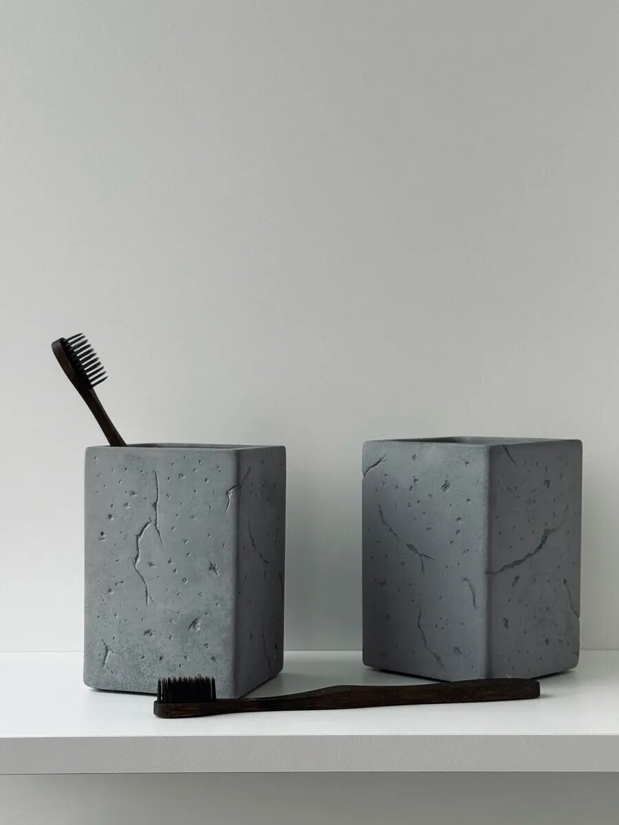 Стакан для щеток и пасты "Grey", архитектурный бетон, серый, 2шт