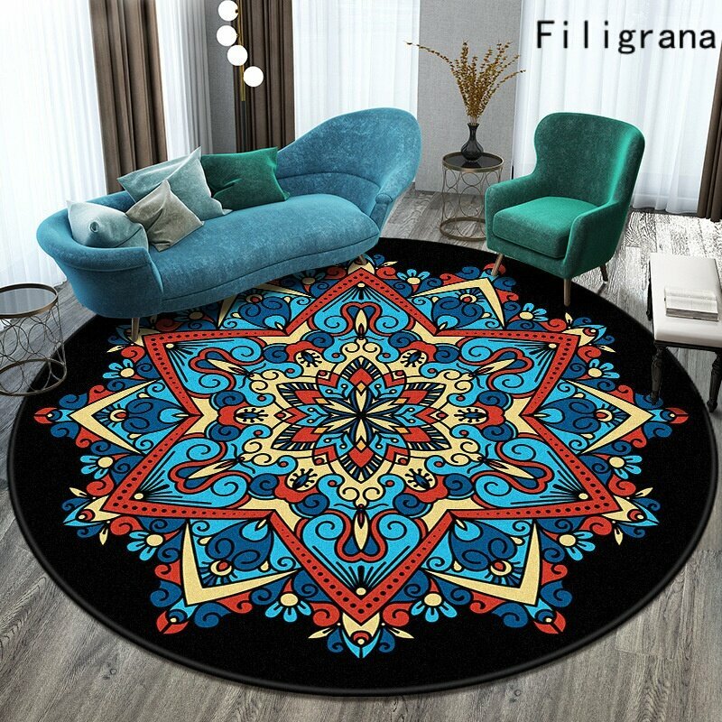 Винтажный круглый ковер Filigrana Mandala, подвесная корзина в скандинавском стиле, декоративный коврик для гостиной80cm