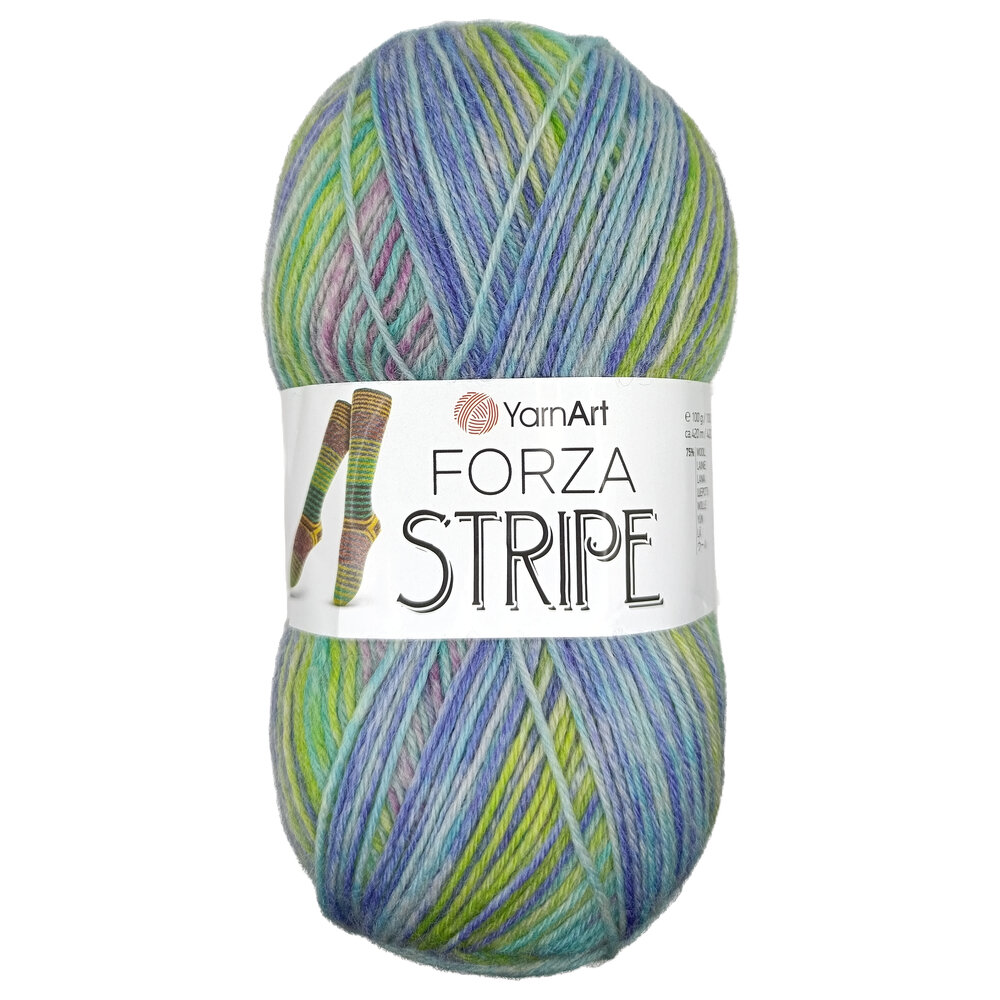 Пряжа для вязания YarnArt Forza Stripe 2804 салатовый голубой розовый 100 гр/420 м 75% шерсть, 25% полиамид