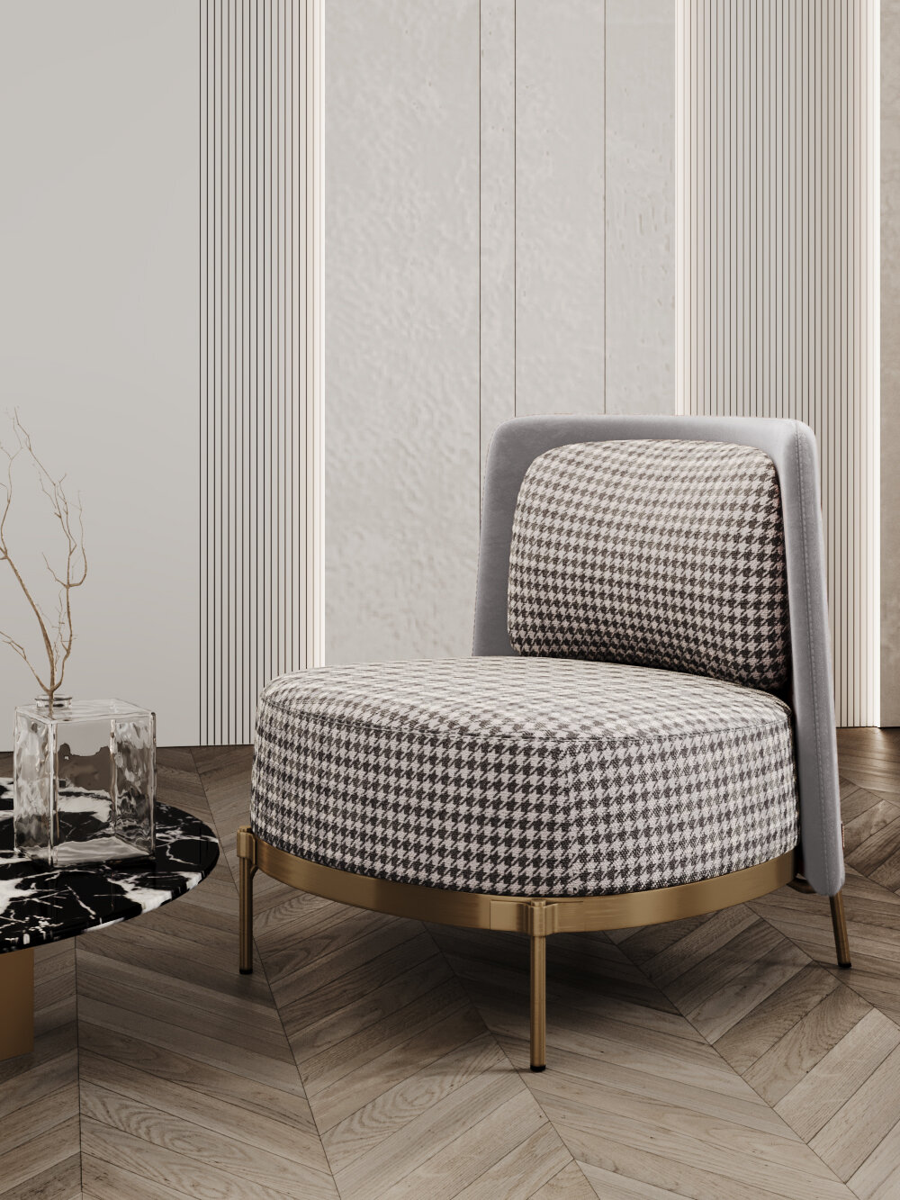 Кресло дизайнерское ROBUSTO GRANDE гусиная лапка и велюр. Размер 81х42х70х75