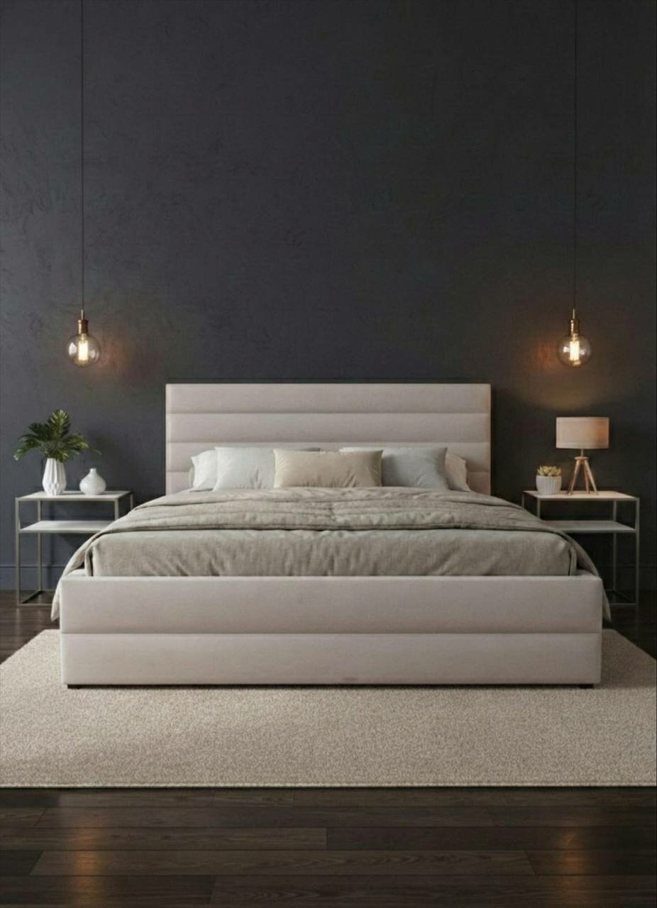 Кровать "Leila", 160х200 двуспальная, ортопедическая ламель, микровелюровая обивка, с подъемным механизмом, светло-серый