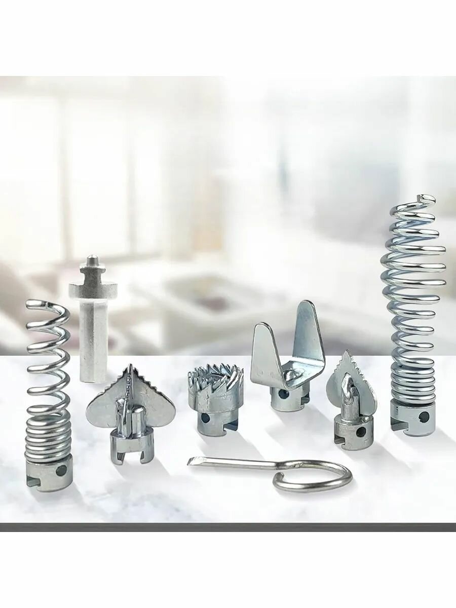 Набор насадок для спирального троса из 8 частей, набор насадок для очистки канализационных труб