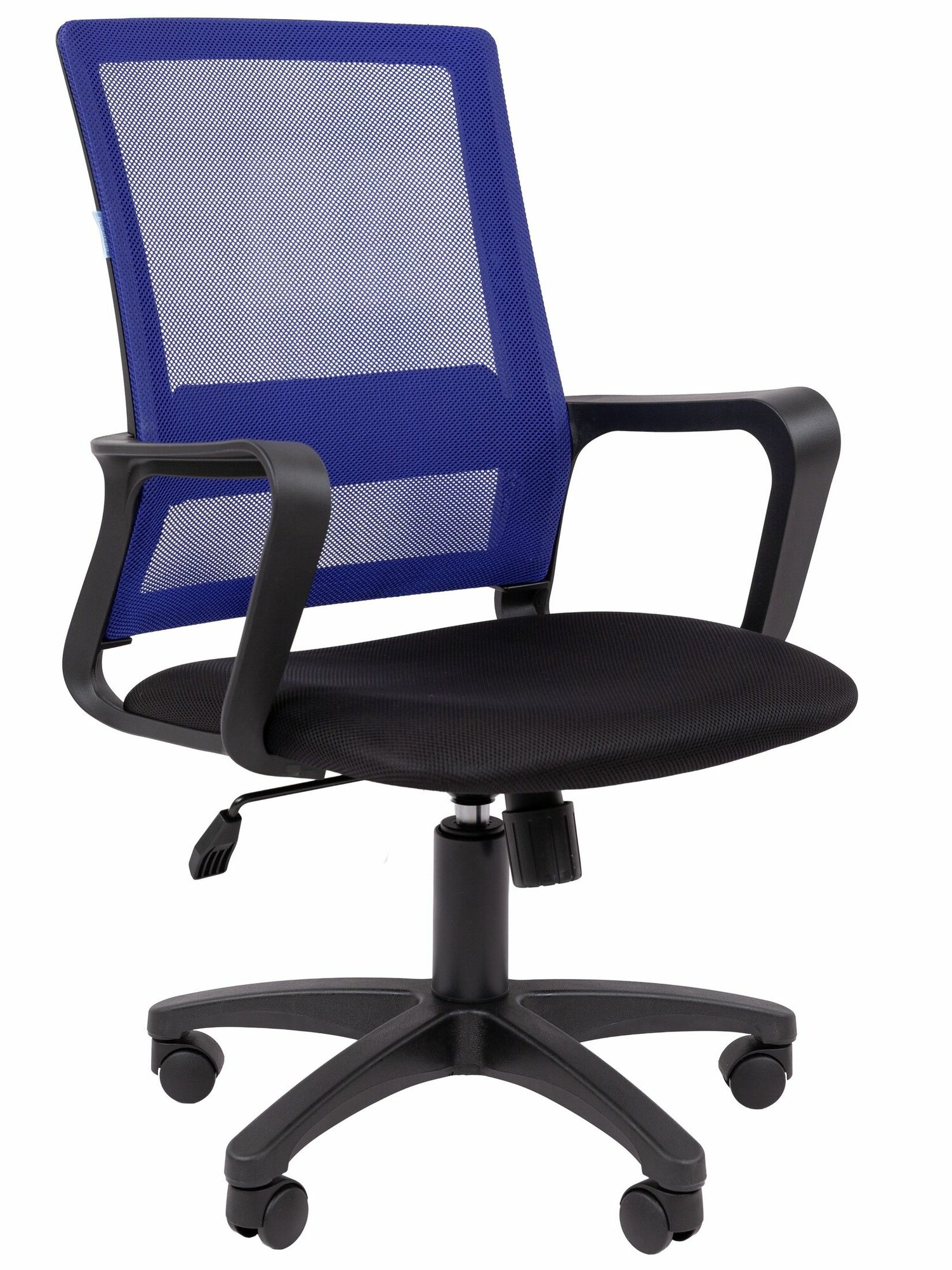 Компьютерное кресло CHAIRMAN 606 ткань/сетка черный/синий для офиса, операторов с механизмом качания и подлокотниками