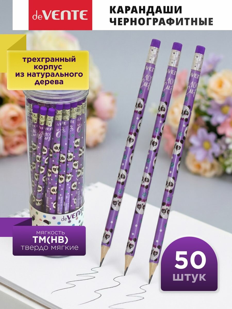 Карандаши простые чернографитные HB/ТМ 50 штук