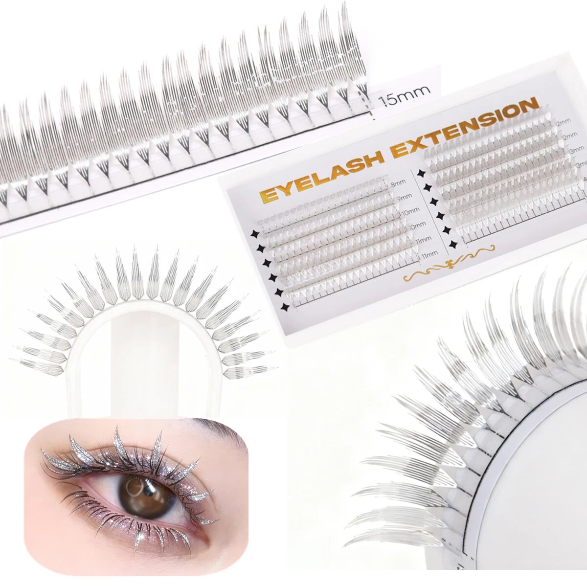 RUJADE блестящие наращивание ресниц C, Spire (silver)