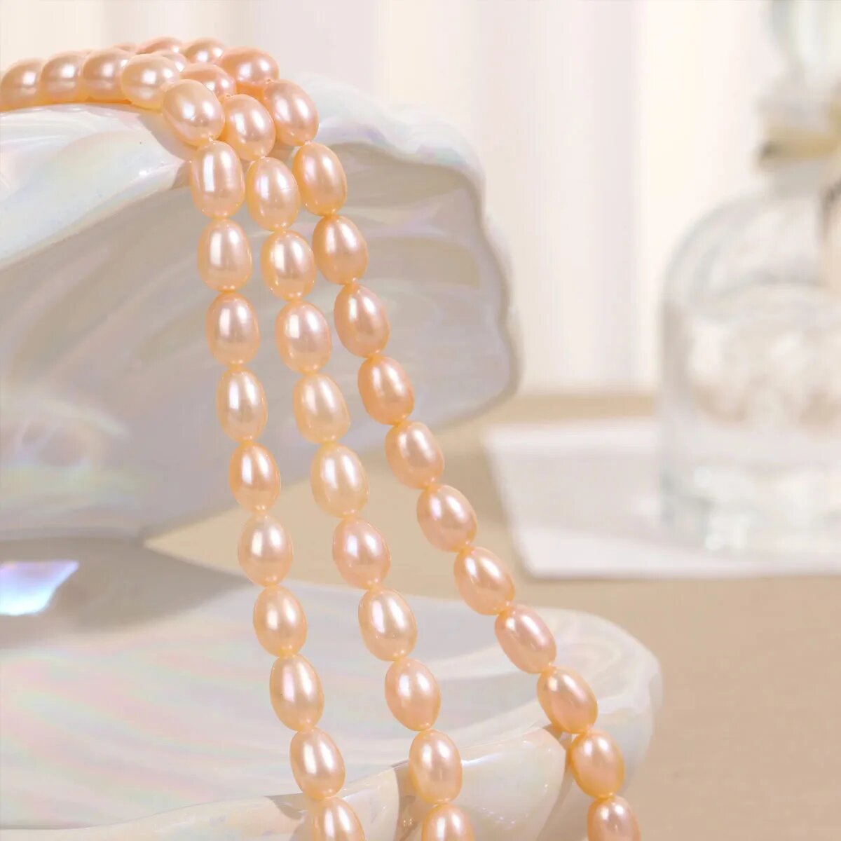 Серые рисовые бусины из пресноводного жемчуга AAA 7-8mm-AAA, Pink Pearl