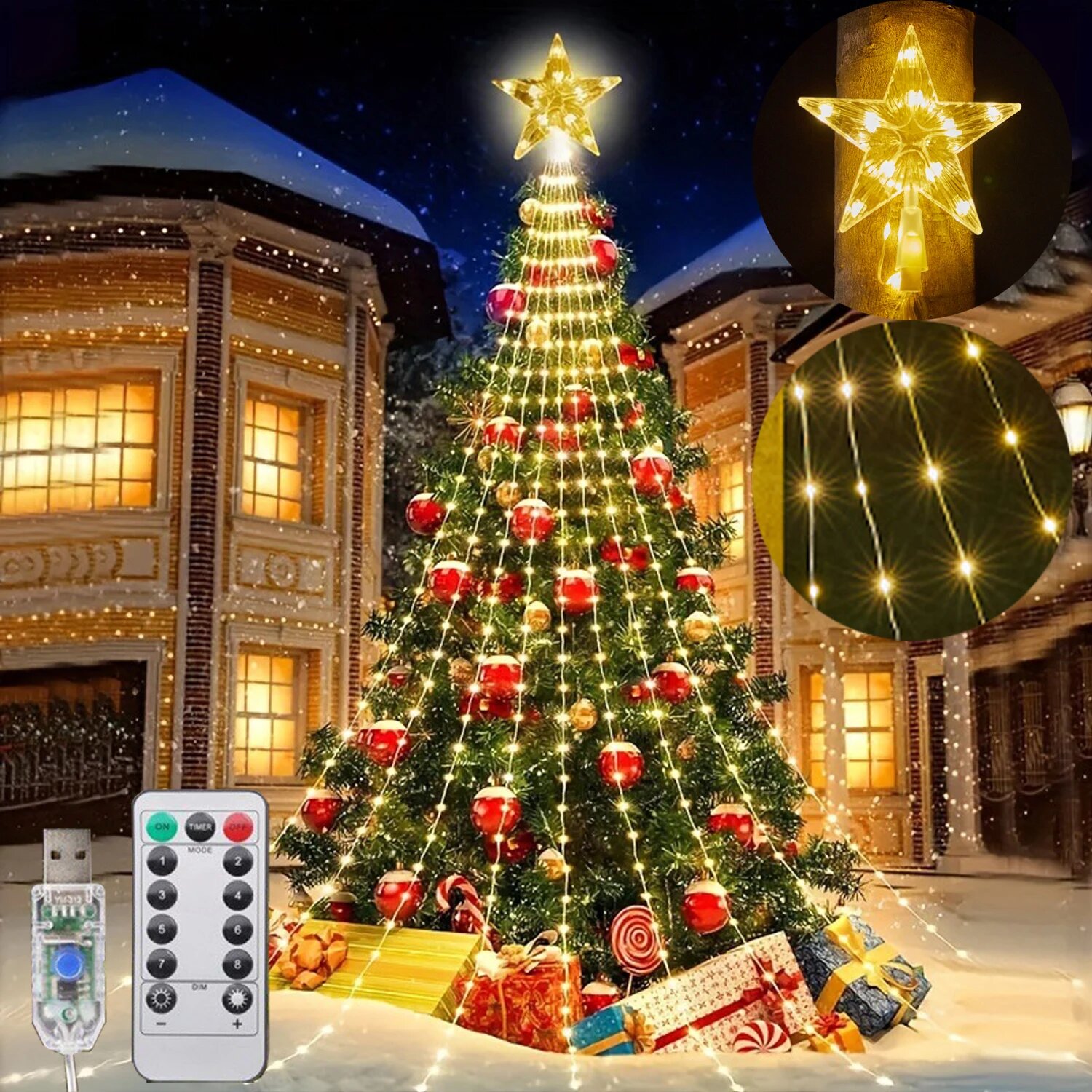 Светодиодный рождественский водопад, гирлянда, рождественская елка, украшение для дома и улицы, гирлянда, солнечная/USB лампа для садовой вечеринки, свадьбы