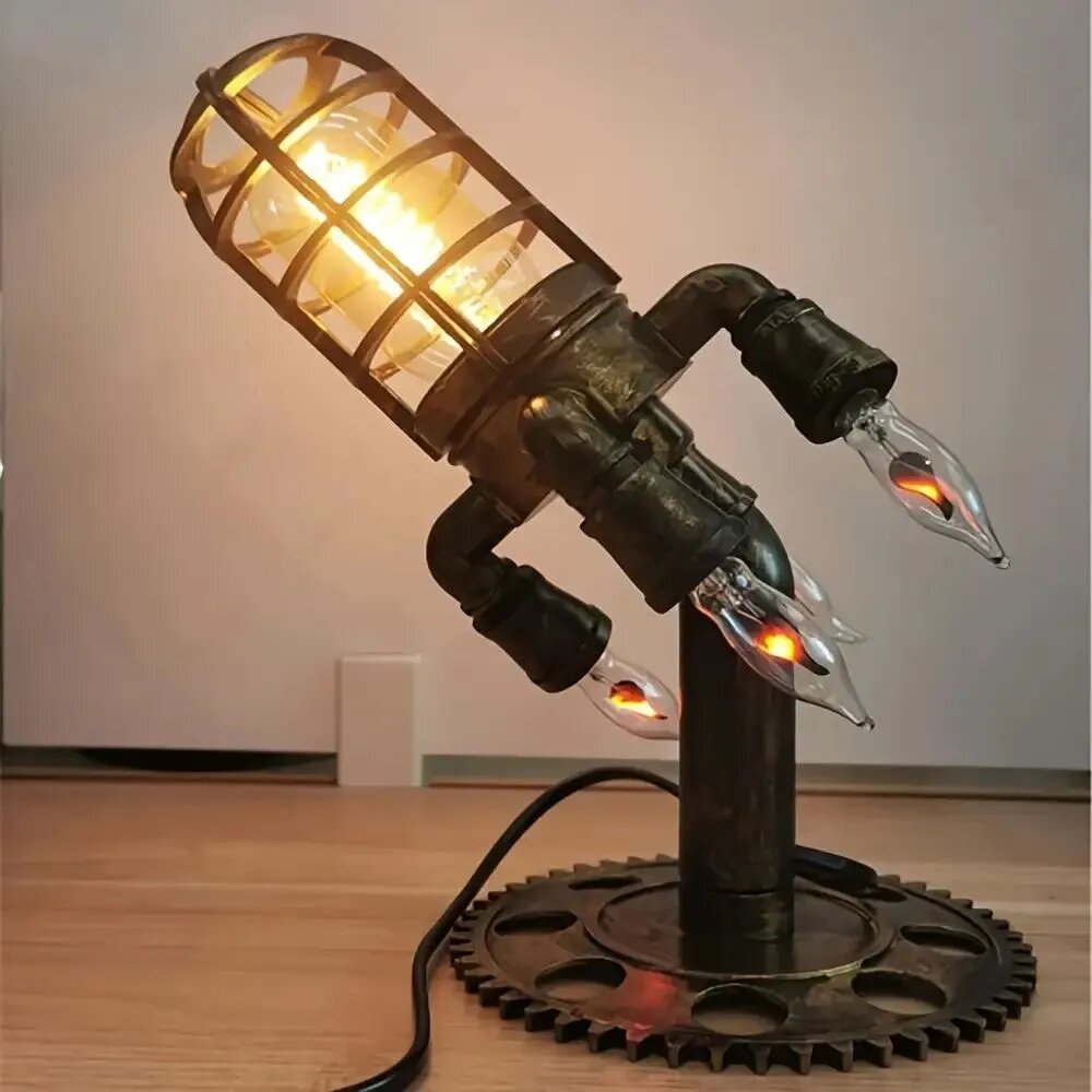 Паровая Машина Стимпанк Лампа Ракета Ночной Светильник