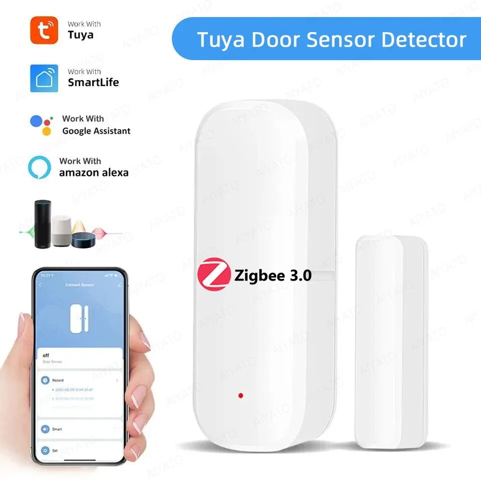 Датчик закрытия окон и дверей Zigbee Tuya, с дистанционным управлением через приложение Smart Home