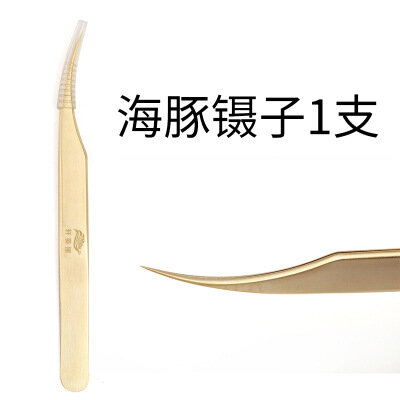 Золотые пинцеты высокой точности, пинцеты для цветов, инструменты для прививки, специально для мастеров наращивания ресниц, золотые пинцеты с перьями, набор пинцетов с клипсой в виде дельфина