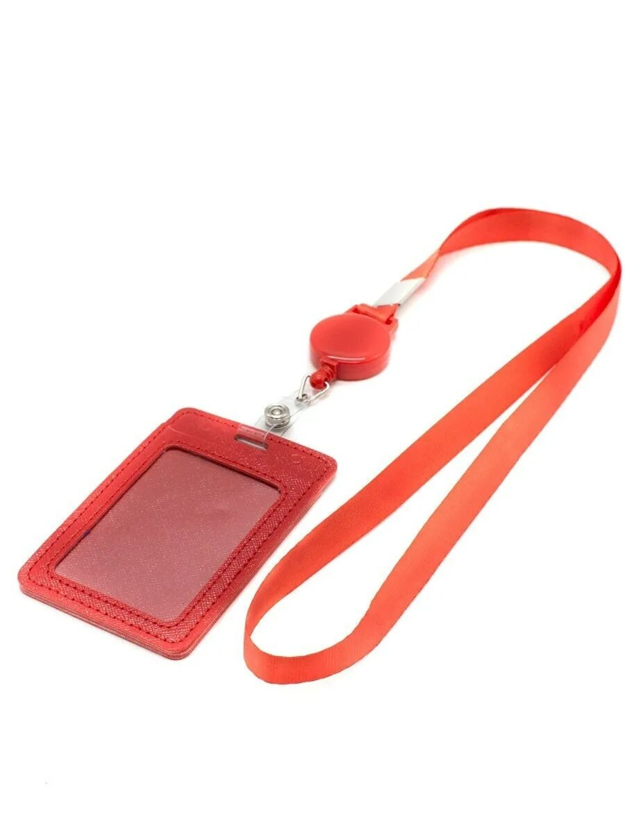 Бейдж с катушкой для пропуска, экокожа, красный, взрослая аудитория