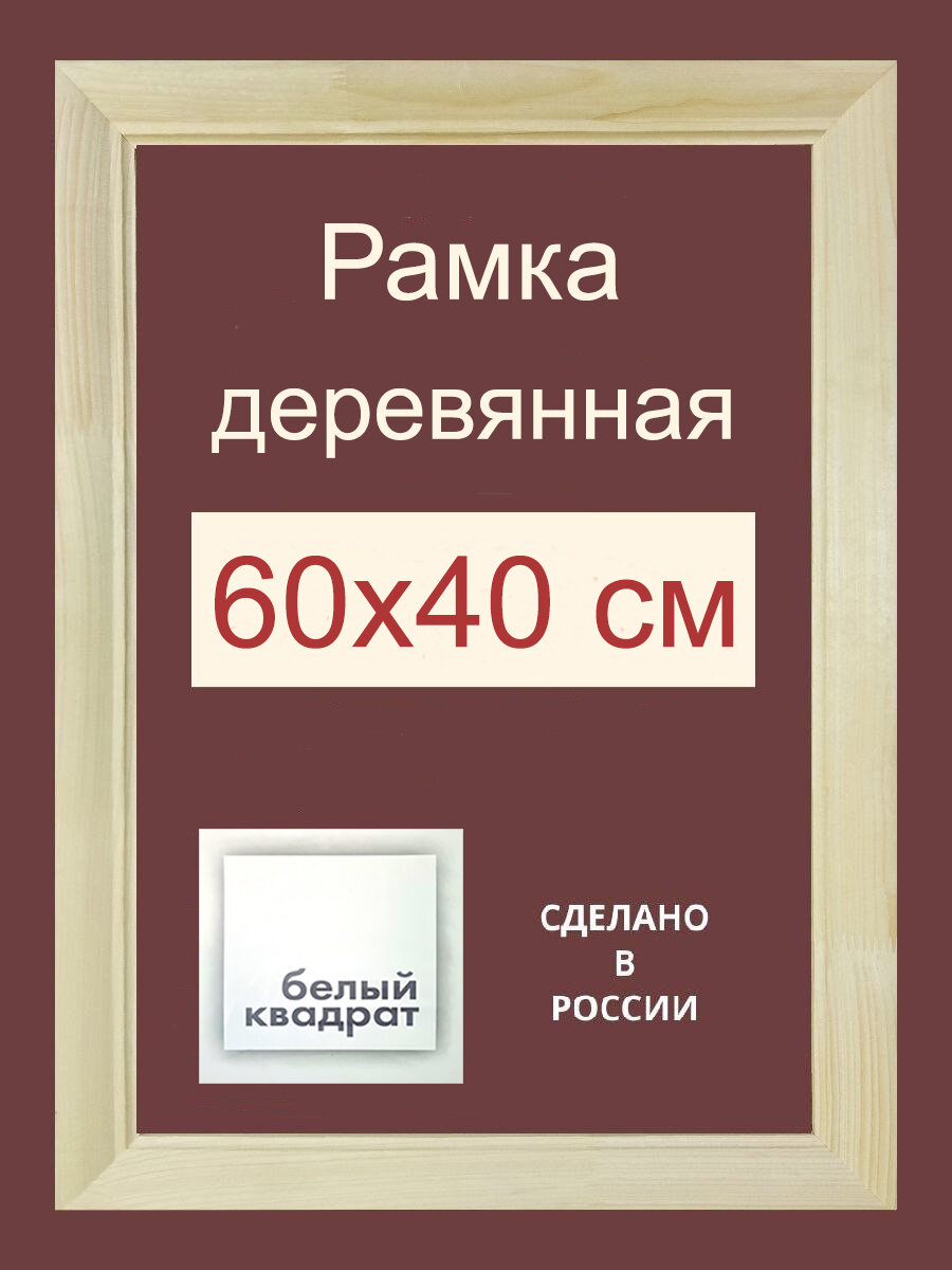 Багетная рама 60х40 см из Дерева, с орг. стеклом и задником, а также подвесной фурнитурой - Профиль: 55 мм