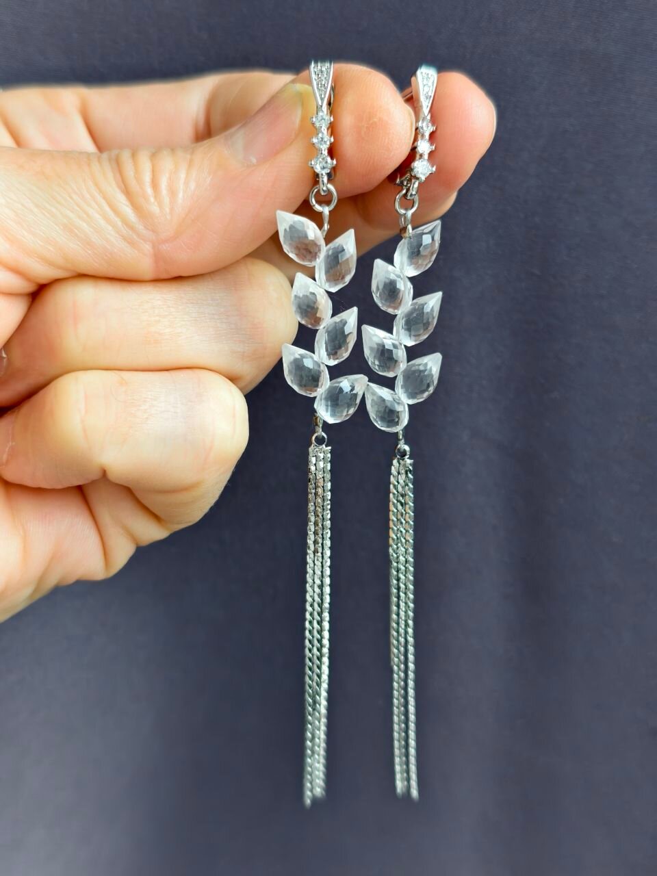 Серьги с подвесками Камни Елены, горный хрусталь