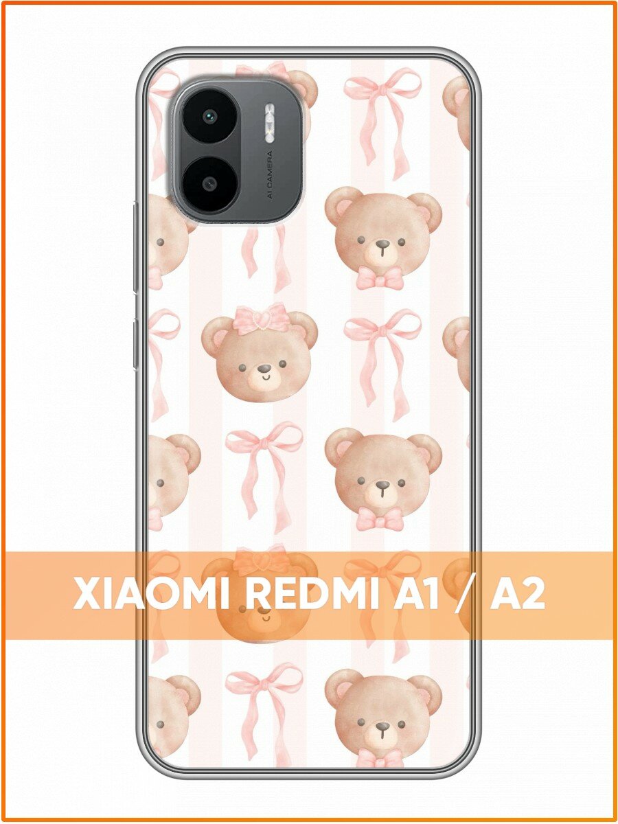 Чехол для Xiaomi Redmi A1, Xiaomi Redmi A2 с принтом Милый мишка с бантиками (Сяоми Редми А1, Сяоми Редми А2)