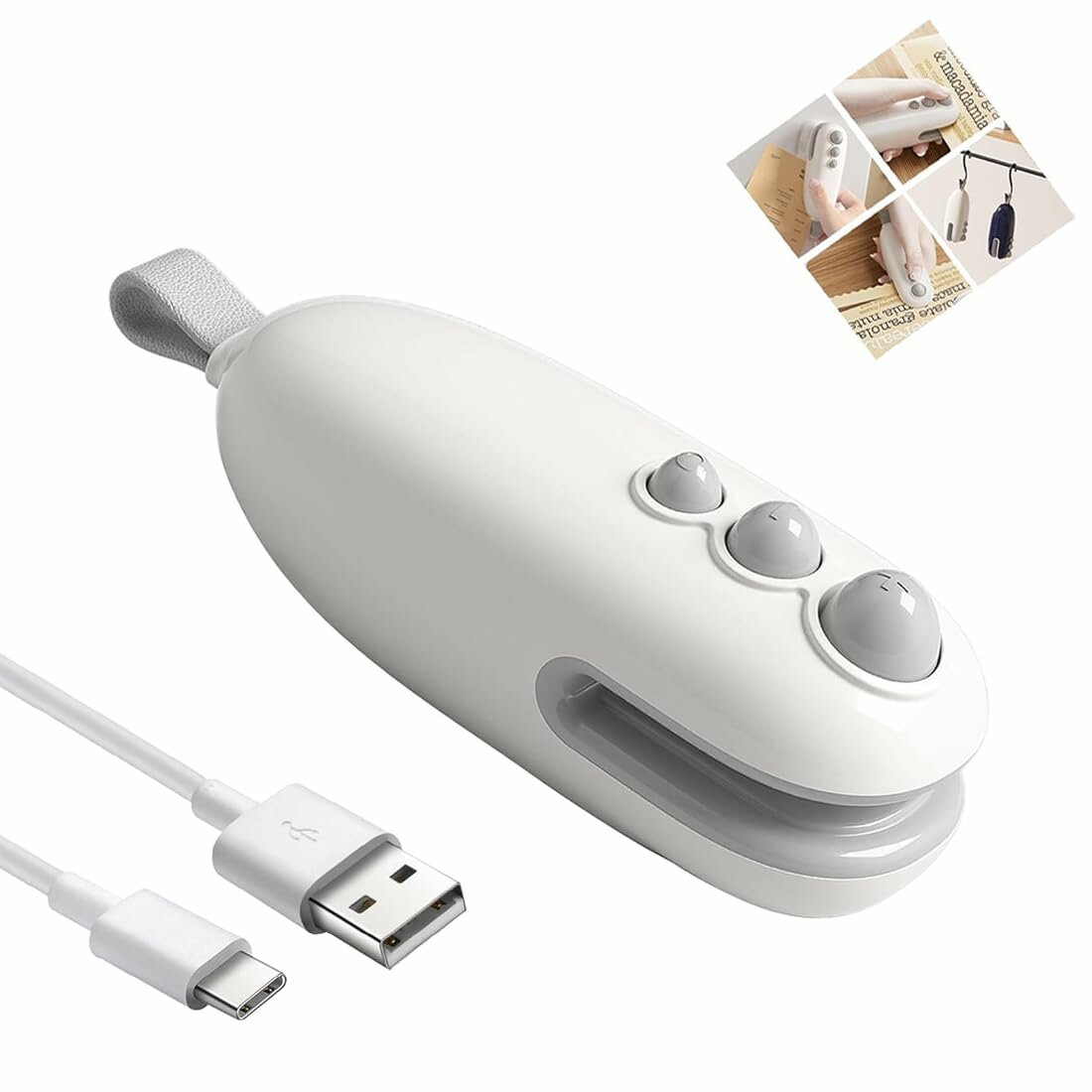 Мини-пакетный герметизатор, 2 в 1 тепловой герметизатор с ножом, заряжаемый герметизатор для пакетов, портативный тепловой герметизатор для сохранения свежести продуктов в пластиковых пакетах и хрусткости закусок (белый), материал ABS, размер