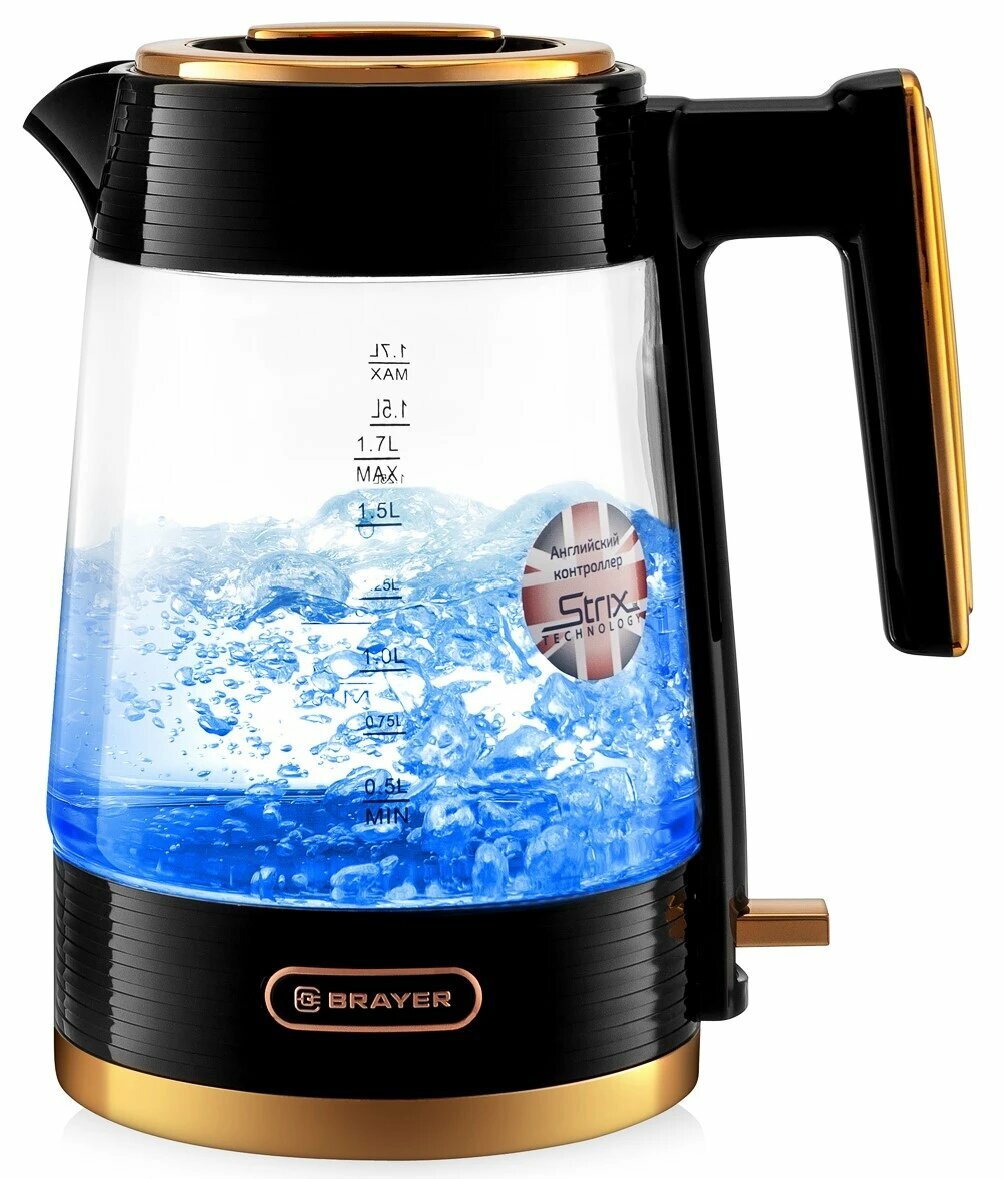 Электрочайник BRAYER BR1053, черный, с подсветкой, 2200 Вт, 1,7 л