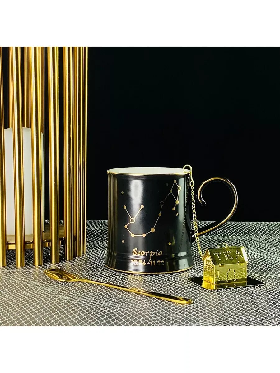 Кружка с фильтром и ложкой Lenardi Скорпион, фарфоровая, 360 мл