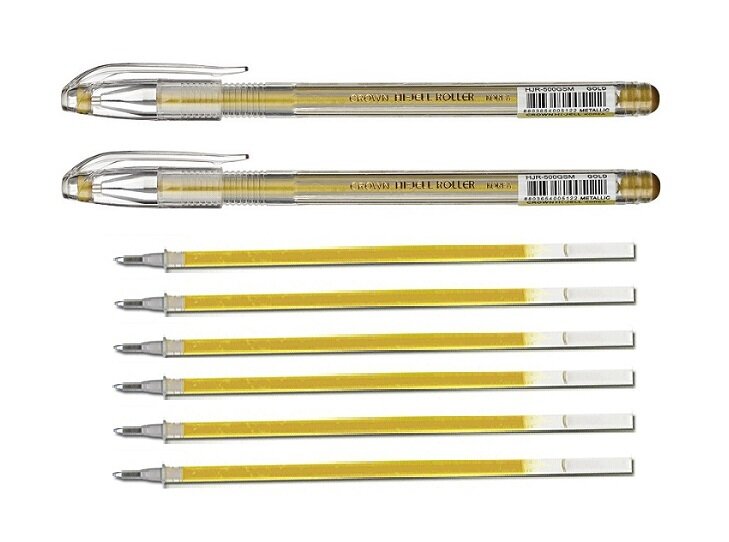 Набор из 2-х ручек гелевых Crown золото 0,5 мм + 6 стержней