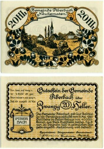 Австрия 20 геллеров Пибербах 1920 aUNC
