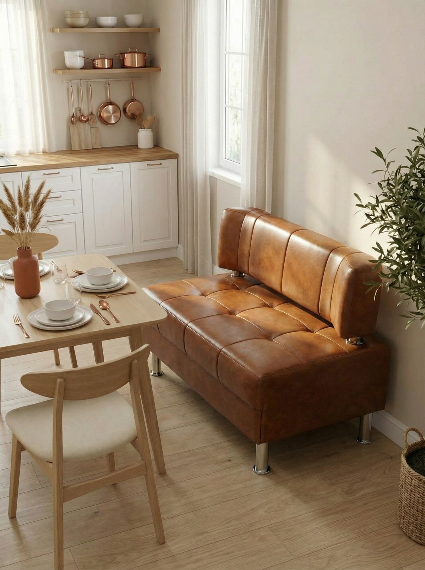 Диван на кухню прага 90х67х77 см, мини диван офисный, диванчик коричневый экокожа