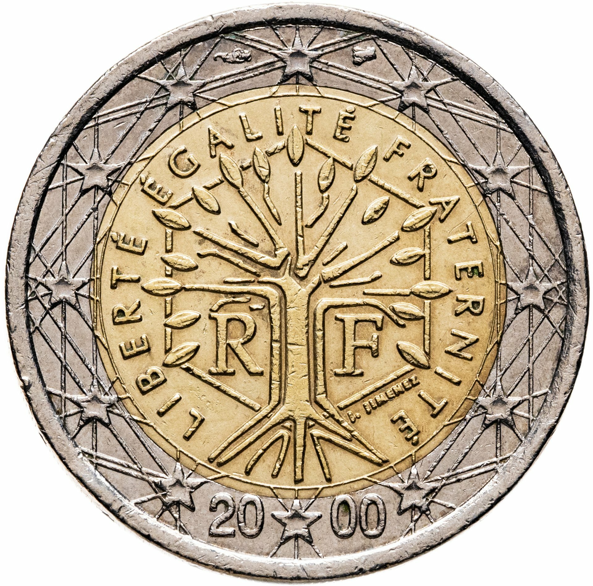 Франция 2 евро euro 2000, Биметалл, в сохранности XF