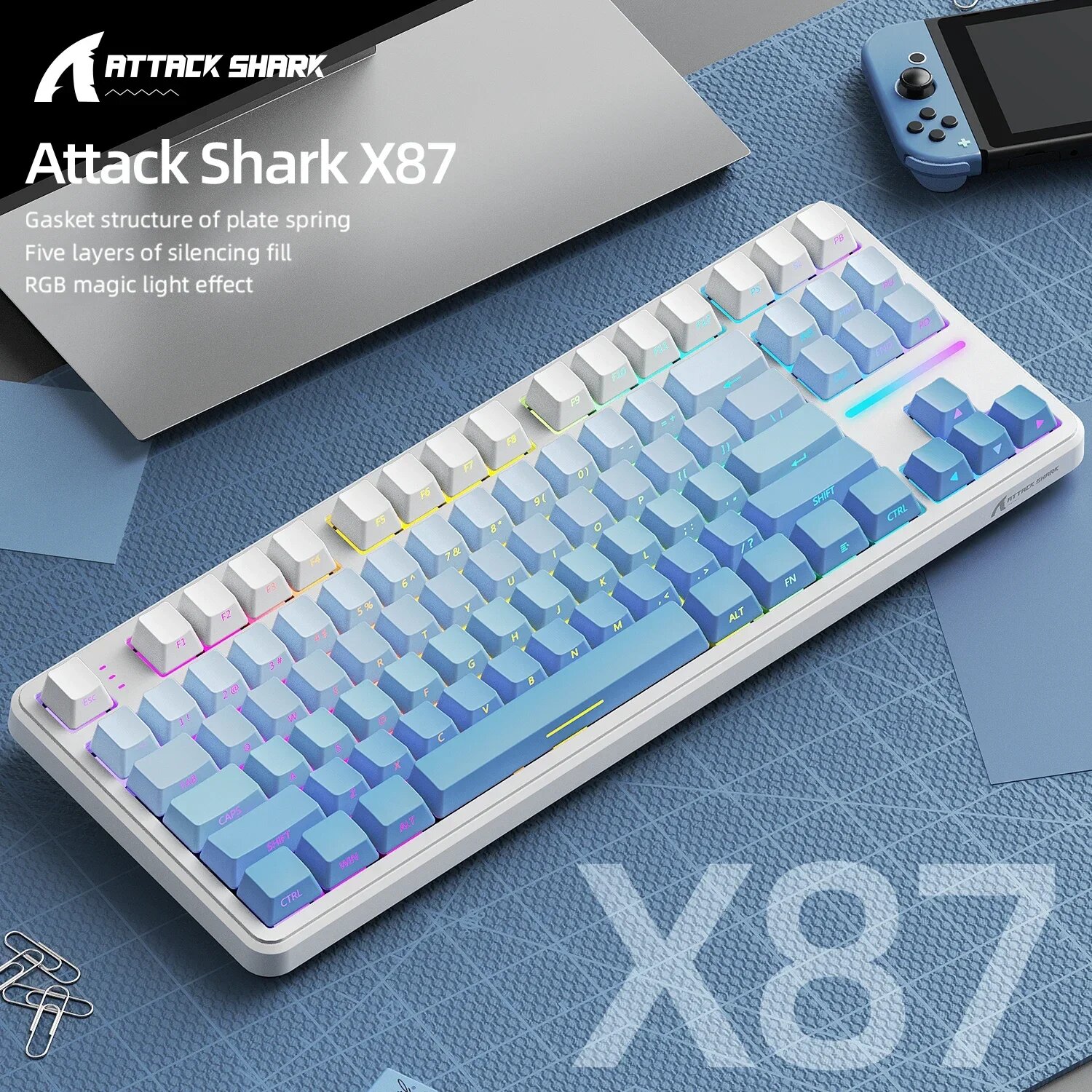 Беспроводная механическая клавиатура Attack Shark X87 Bluetooth Голубой, Sky Blue