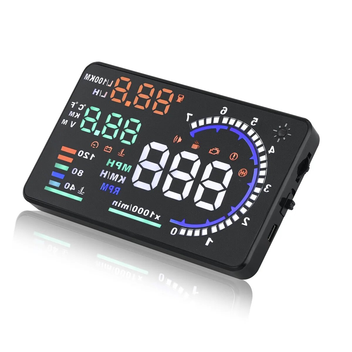 Проекционный Дисплей A8 HUD OBD2 На Лобовое Стекло: Цифровой Спидометр С Отображением Скорости, Температуры
