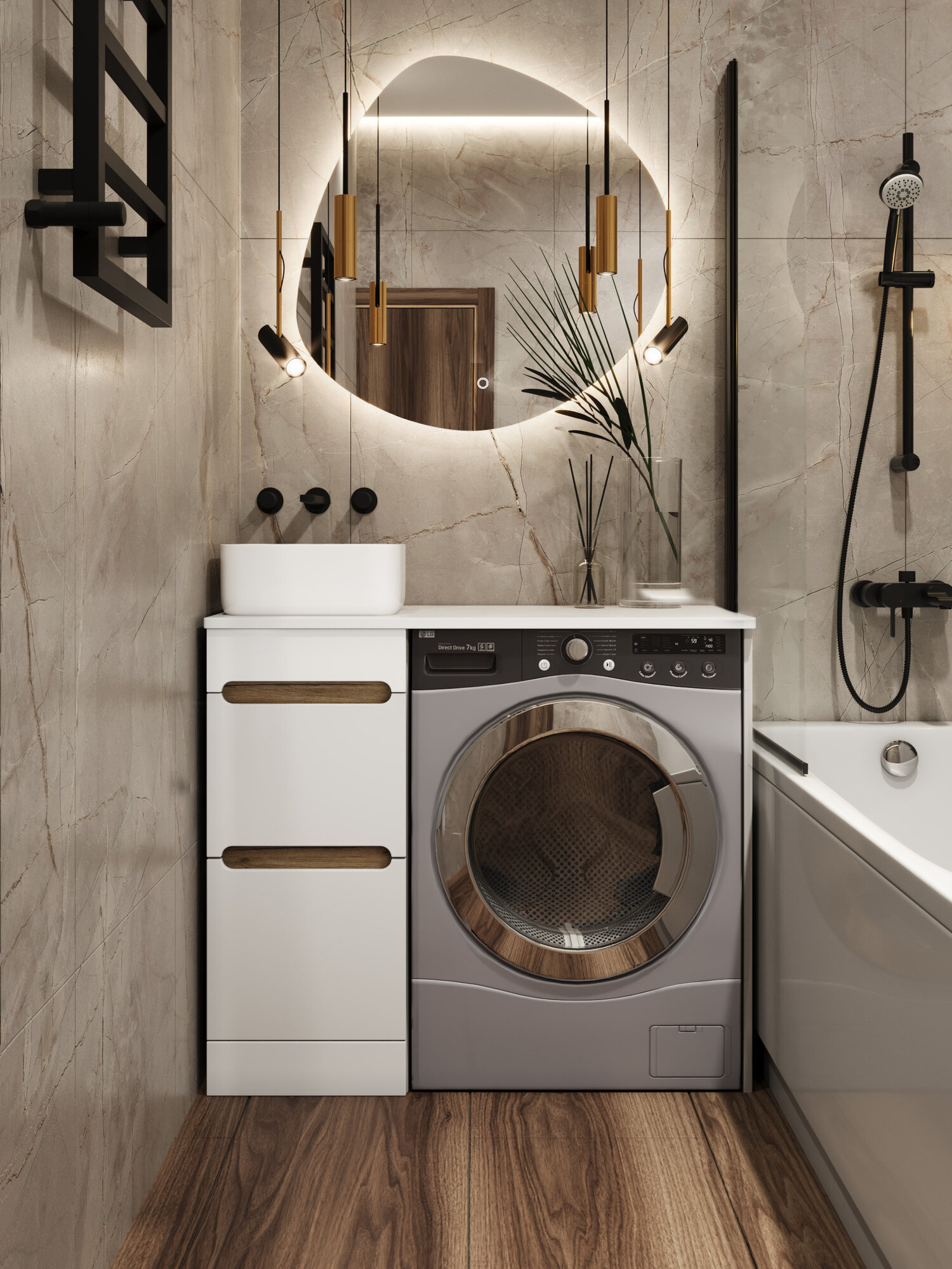 Столешница и боковая опора для Тумбы в Ванную комнату 120 см. Белый, TYPE008Bst, МДФ