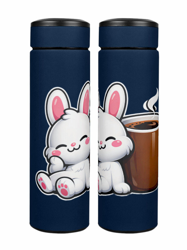 Термос «Зайчик и большая кружка счастья» (темно-синий)