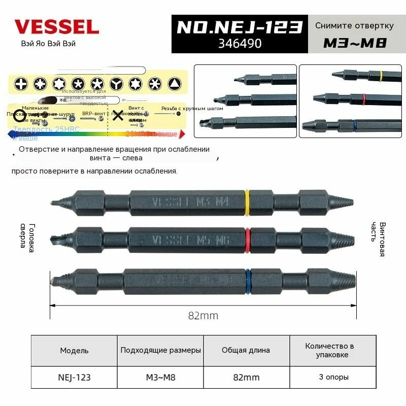 Набор отверток Vessel NEJ, скользящие нити, для удаления нитей, M3-M8