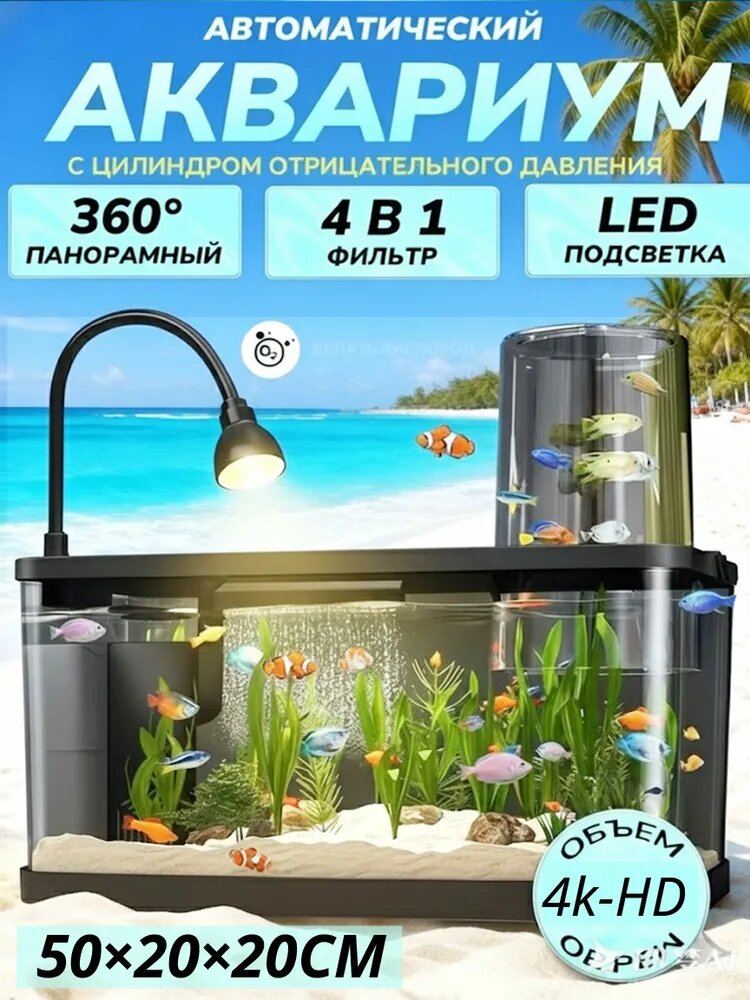 Аквариум для красноухой черепахи 27 л, 50 20 21 см, с фильтром, УФ-лампой и платформой, комплект, прозрачный корпус