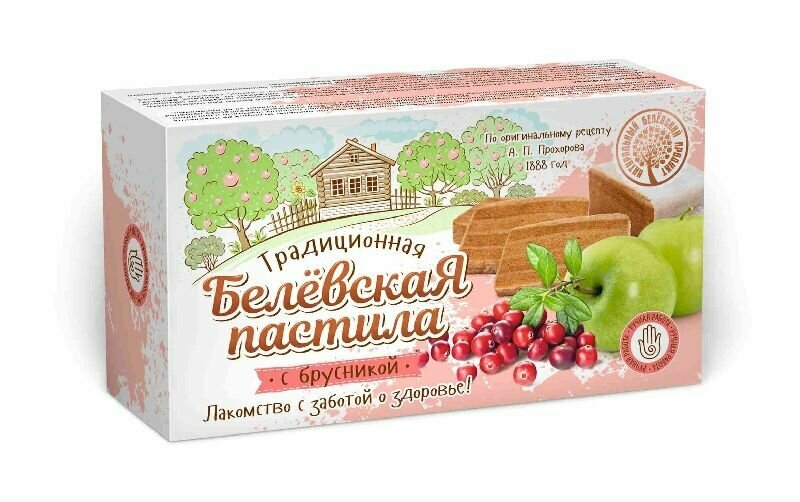 Пастила белевская без сахара - брусника /картон/ 100г