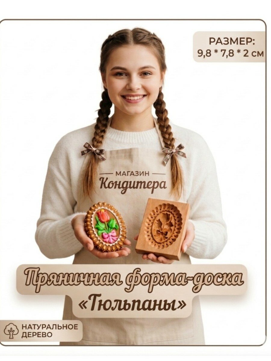 Пряничная форма-доска "Тюльпаны 9,8*7,8*2 см" для формирования пряников и печенья
