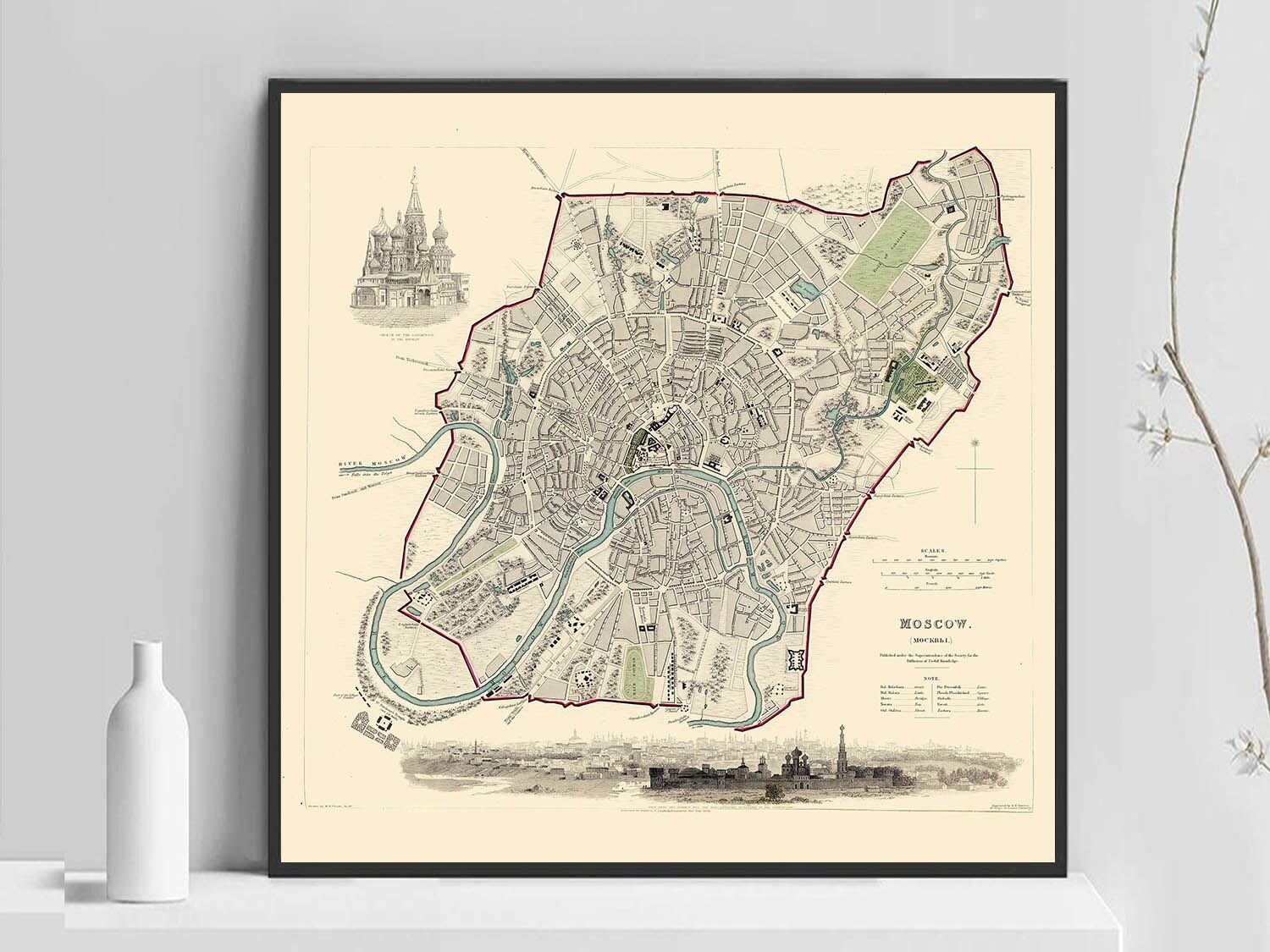 Плакат на стену Старая карта Москвы 1836, размер 60х60 см/ Постер винтаж "Карта Москвы 19 века" Декор для интерьера