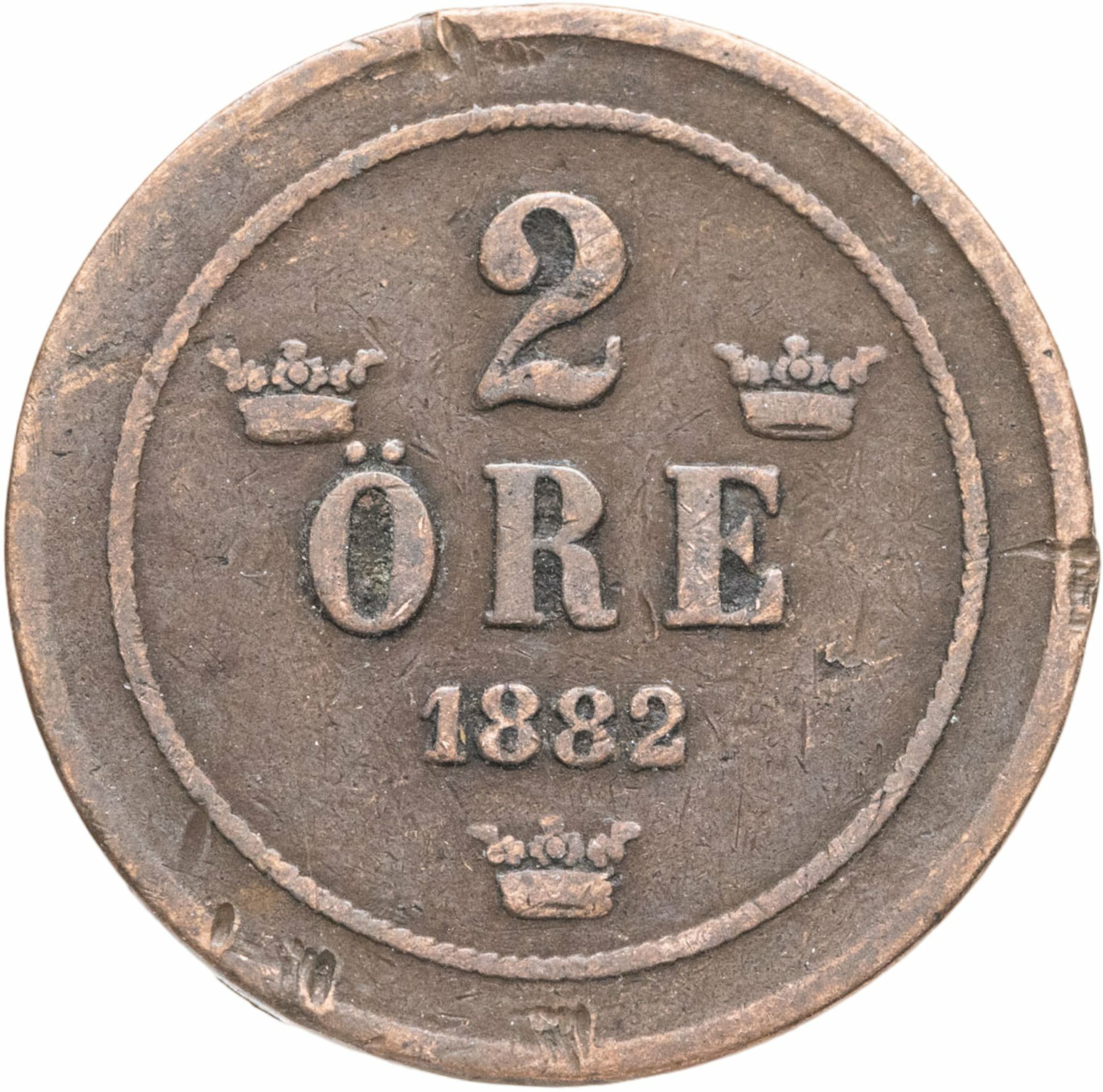 Швеция 2 эре ore 1882, Бронза, в сохранности F-VF