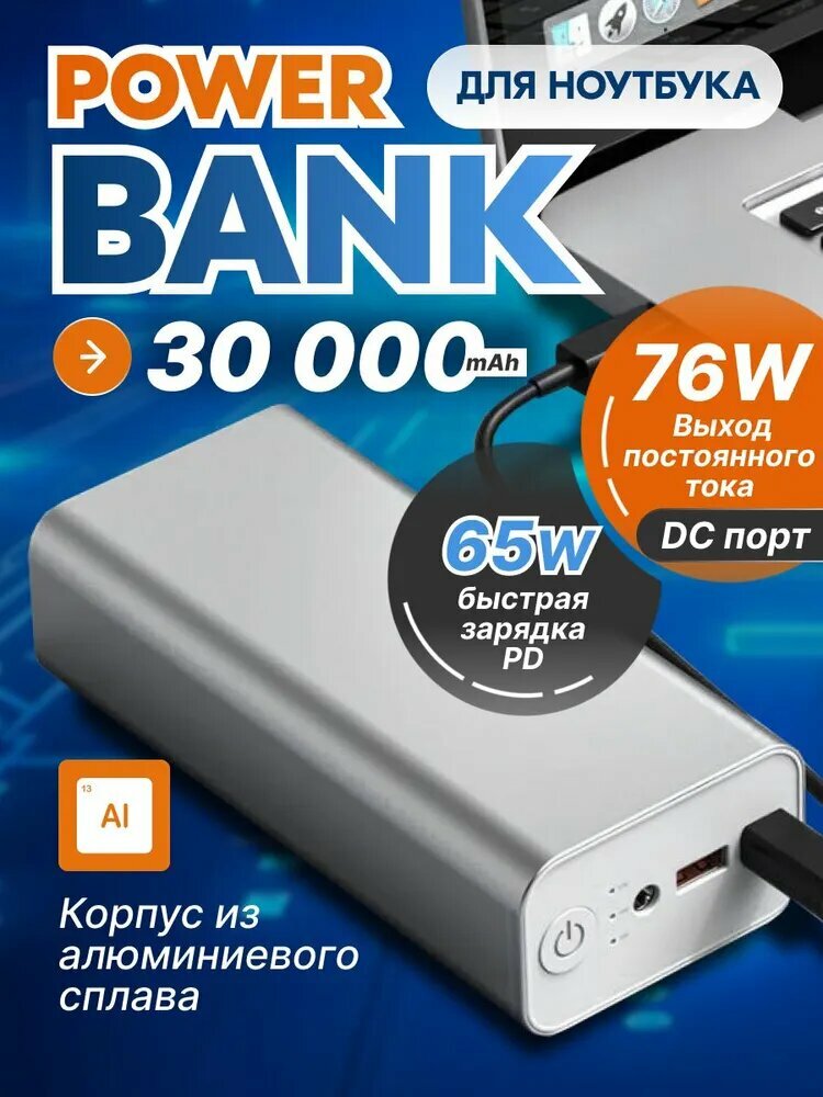 Мощный внешний аккумулятор 30000mAh 65Вт для путешествий и ноутбуков