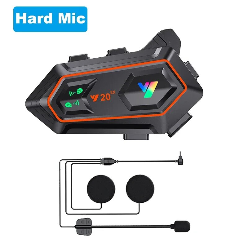 Мотогарнитура Bluetooth Y20-2X, 2 райдера, Hard Mic, RGB
