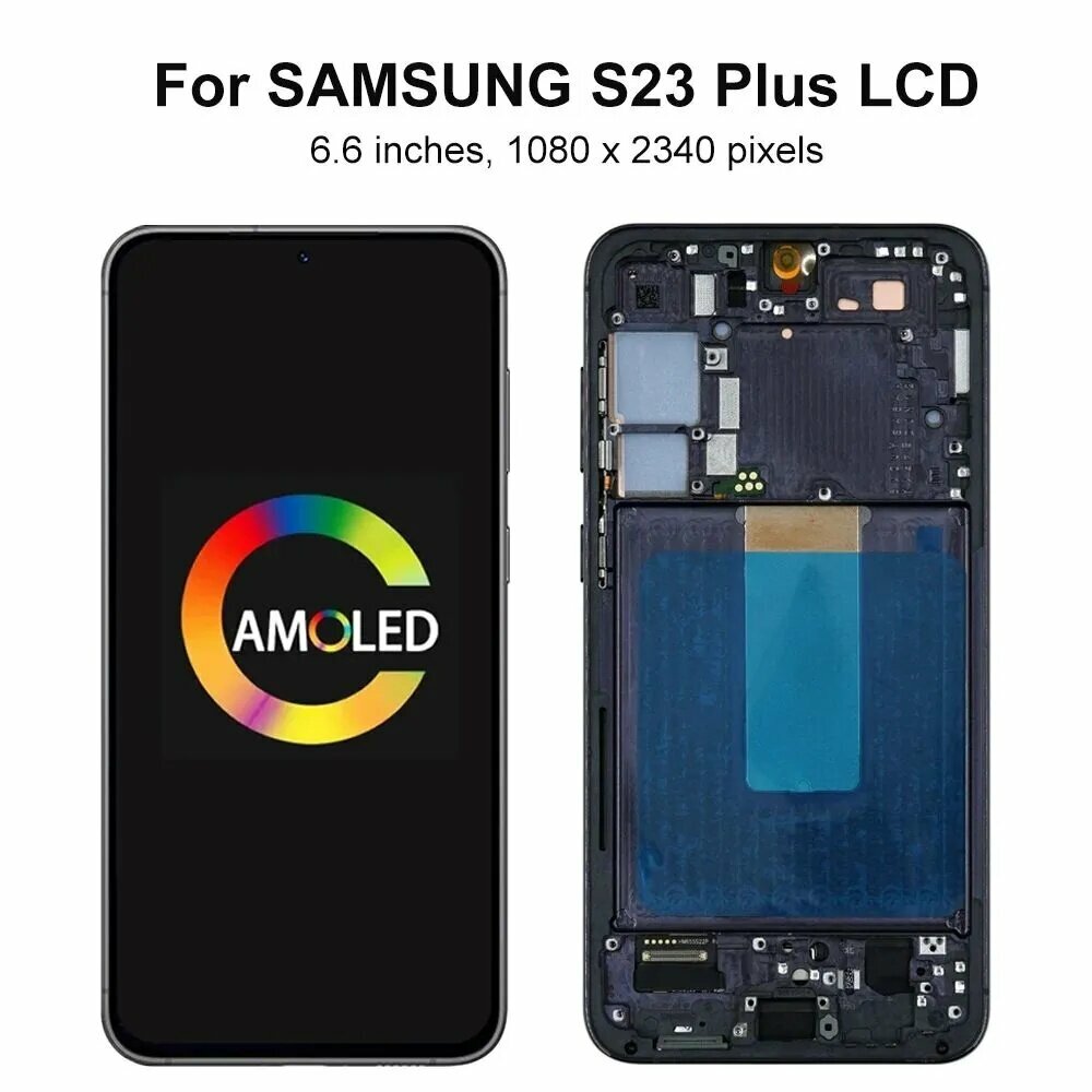 6,6-дюймовый AMOLED-дисплей для Samsung Galaxy S23+, Samsung S23 Plus, SM-S916B/DS, SM-S916E, ЖК-дисплей с рамкой, сенсорный экран, панель управления, сканер отпечатков пальцев, черный.