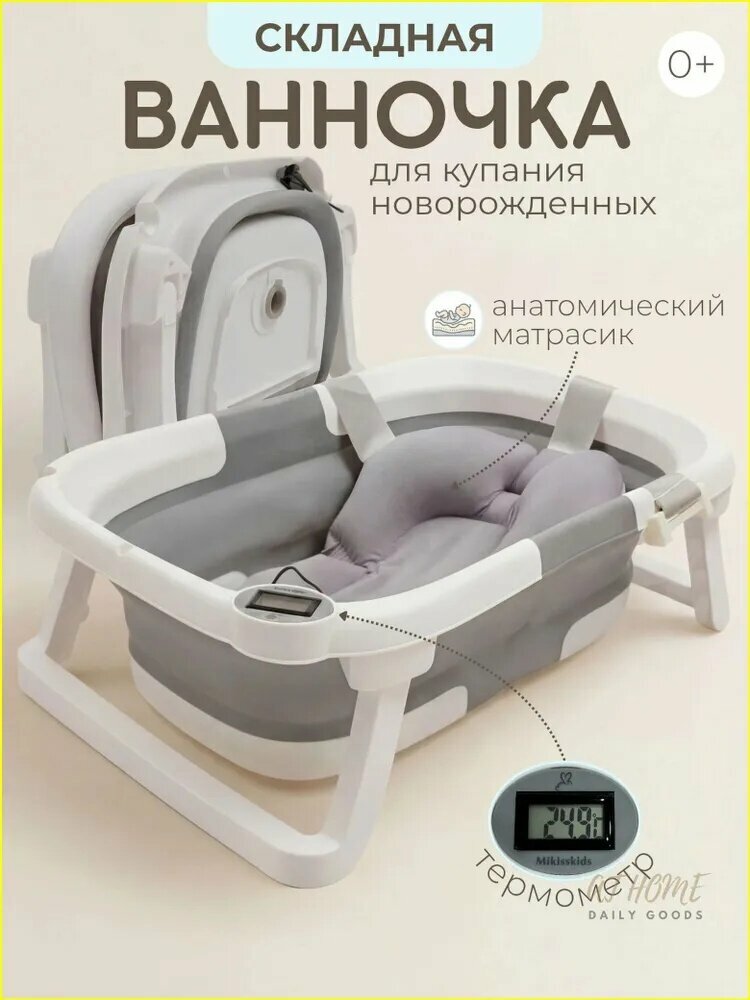 Ванночка для купания новорожденных складная с термометром