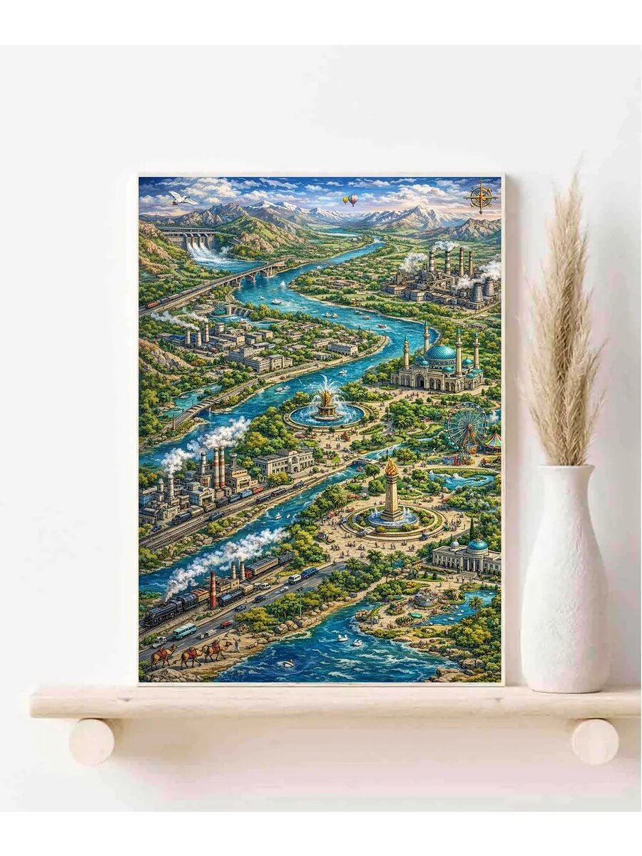 Бекабад, Узбекистан, Fantasy Map, Карта, Плакат 30x42см