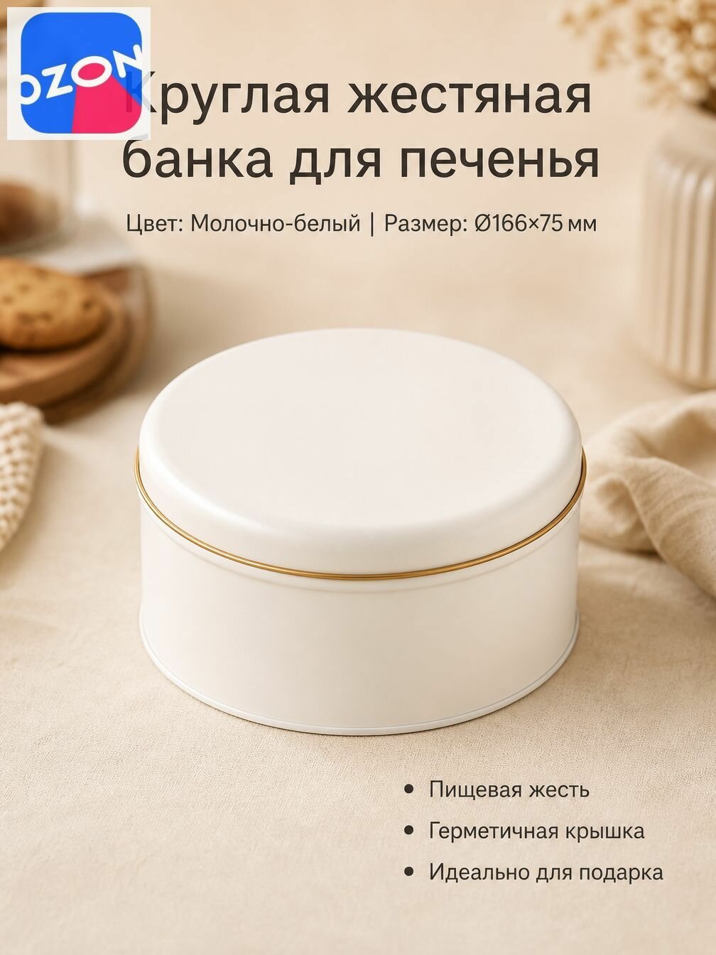 Банка для сыпучих продуктов "Круглая жестяная банка", 1500 мл, 1 шт