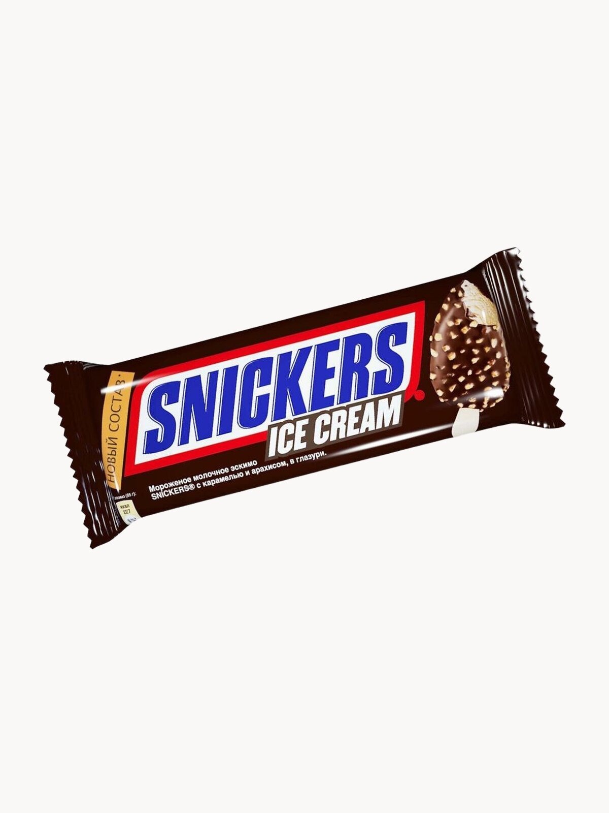 Мороженое молочное Snickers с карамелью и арахисом в глазури эскимо