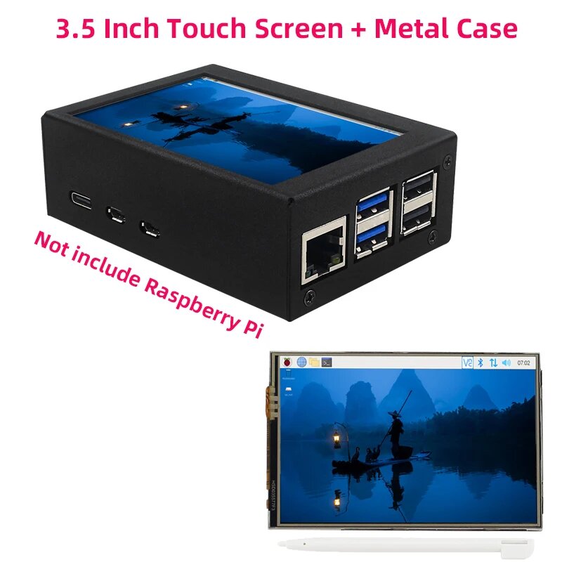 SHCHV Сенсорный экран 3,5 дюйма для Raspberry Pi 5 With Metal Case
